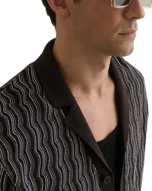 REISS Cuban Collar Wavy Pattern Shirt