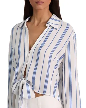 Alice + Olivia Hannon Tie Front Shirt - Off White Blue Iris