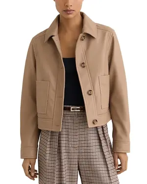 REISS Petites Sonny Leather Jacket - Neutral