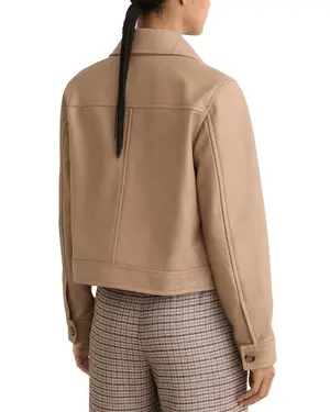 REISS Petites Sonny Leather Jacket - Neutral