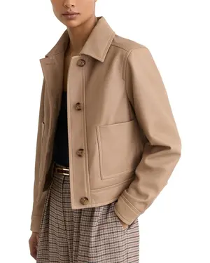 REISS Petites Sonny Leather Jacket - Neutral