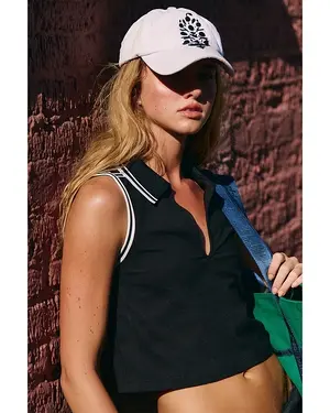 Free People Forehand Polo Top - Black