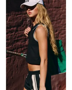 Free People Forehand Polo Top - Black