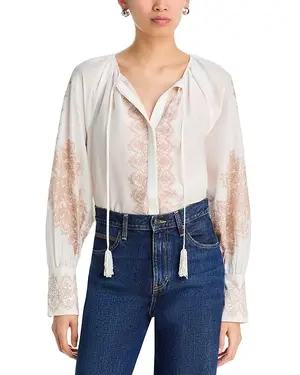 Kobi Halperin Embroidered Tassel Blouse