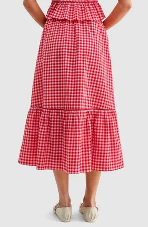 ALL IN FAVOR Gingham Cotton Blend Midi Skirt