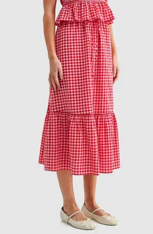ALL IN FAVOR Gingham Cotton Blend Midi Skirt