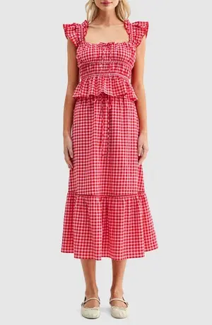 ALL IN FAVOR Gingham Cotton Blend Midi Skirt