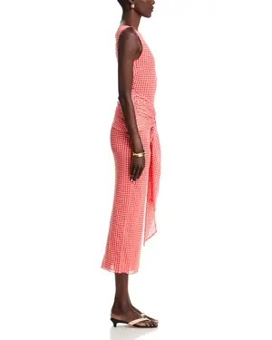 TOCCIN Wylie Boat Neck Tie Front Midi Dress