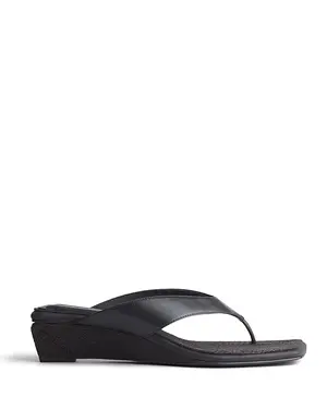 Women's Black Thong Wedge Sandals