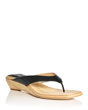 Women's Black Thong Wedge Sandals