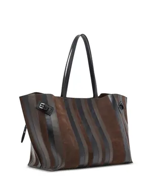Proenza Schouler Large Striped Leather & Suede Tote Bag - Black/espresso