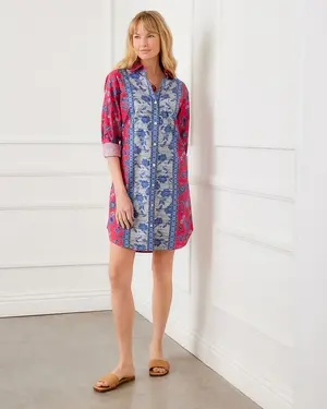 Karen Kane Long Sleeve Border Print Shirt Dress