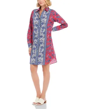 Karen Kane Long Sleeve Border Print Shirt Dress