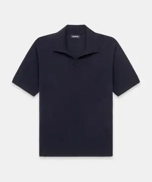 Naadam Lightweight Cashmere Short Sleeve Polo - Navy