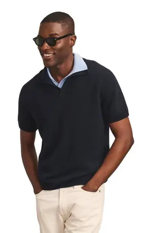Naadam Lightweight Cashmere Short Sleeve Polo - Navy