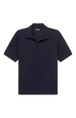 Naadam Lightweight Cashmere Short Sleeve Polo - Navy