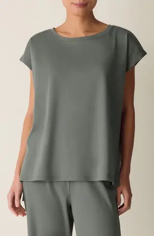 Eileen Fisher Jewel Neck Organic Cotton Pajama Top - Agave