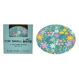 TRANSPAC Set Of 4 Floral Melamine Appetizer Plates Spring Home Decor Dining Essentials - Multicolored