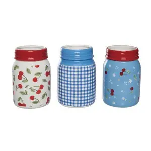 TRANSPAC Dolomite Cherry Jars Set Of Multicolored For Spring Home Decor - 3