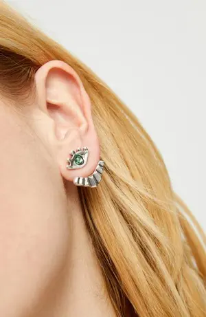 UNODE50 Plated Earrings With Detachable Eyelashes And Green Crystal