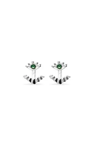 UNODE50 Plated Earrings With Detachable Eyelashes And Green Crystal