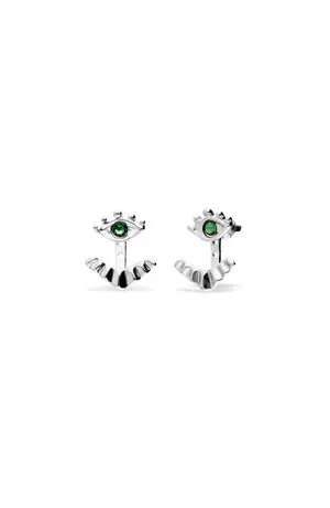 UNODE50 Plated Earrings With Detachable Eyelashes And Green Crystal - Silver
