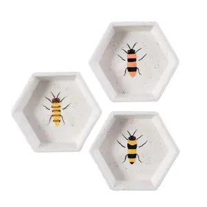 TRANSPAC Dolomite Bee Trinket Dish Set Of Multicolored For Spring Tabletop Decor - 3