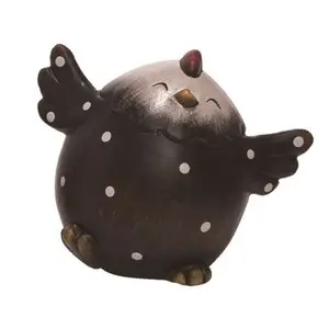 TRANSPAC 4 Inch Spring Happy Chicken Decor Terra Cotta Decorative Object For Spring Home Decoration - Black