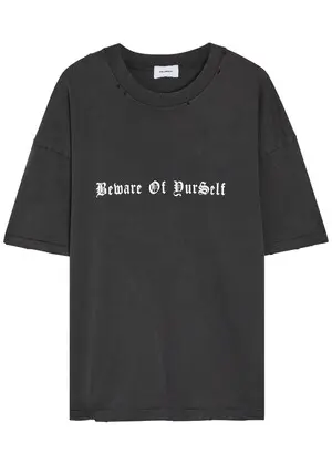 ASKYURSELF Beware Printed Distressed Cotton T-shirt
