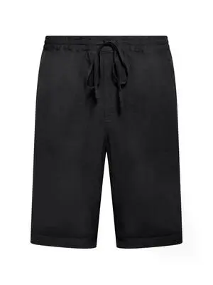 120% Lino Drawstring-waist Linen Shorts - Black