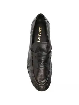 LEQARANT Gathered Leather Loafers