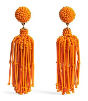 Carolina Herrera Beaded Tassel Drop Earrings - Orange