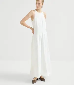Brunello Cucinelli Twill Pleated Maxi Dress