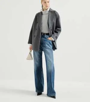 Brunello Cucinelli Cashmere Double Beaver Cloth Pea Coat - Grey