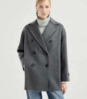Brunello Cucinelli Cashmere Double Beaver Cloth Pea Coat - Grey