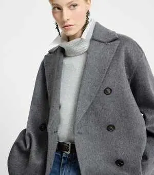 Brunello Cucinelli Cashmere Double Beaver Cloth Pea Coat - Grey