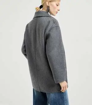 Brunello Cucinelli Cashmere Double Beaver Cloth Pea Coat - Grey
