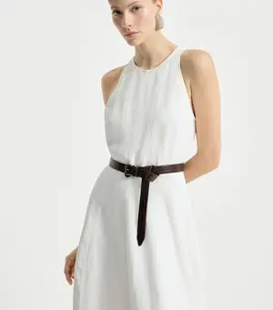 Brunello Cucinelli Twill Pleated Maxi Dress - Beige