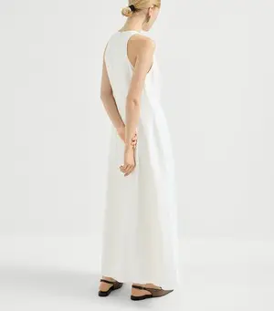Brunello Cucinelli Twill Pleated Maxi Dress - Beige