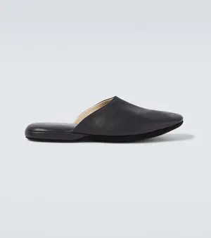 Charvet Leather Almond Toe Slippers - Black