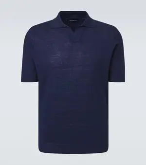 Thom Sweeney Linen And Cotton Polo Shirt - Blue