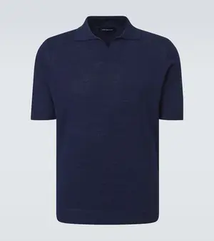 Thom Sweeney Linen And Cotton Polo Shirt - Blue