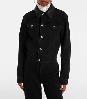 Bottega Veneta Intrecciato Leather-trimmed Denim Jacket - Black