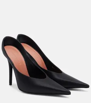 Amina Muaddi Anok Satin Mules - Black