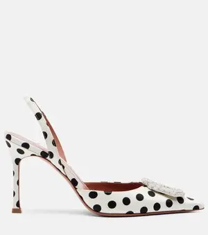Amina Muaddi Camelia Polka-dot Slingback Pumps - White