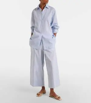 TOTEME Cotton And Linen Wide-leg Trousers - Blue