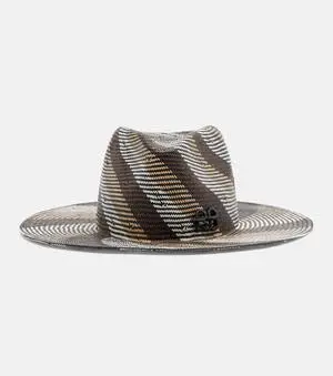 Ruslan Baginskiy Striped Straw Fedora - Brown
