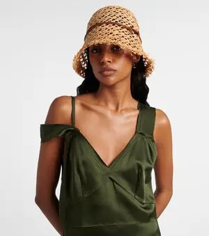 Ruslan Baginskiy Leather-trimmed Straw Bucket Hat
