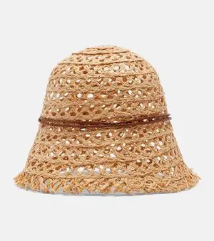 Ruslan Baginskiy Leather-trimmed Straw Bucket Hat