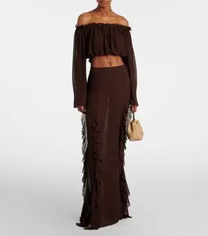 BANANHOT Ora Ruffled Maxi Skirt - Brown